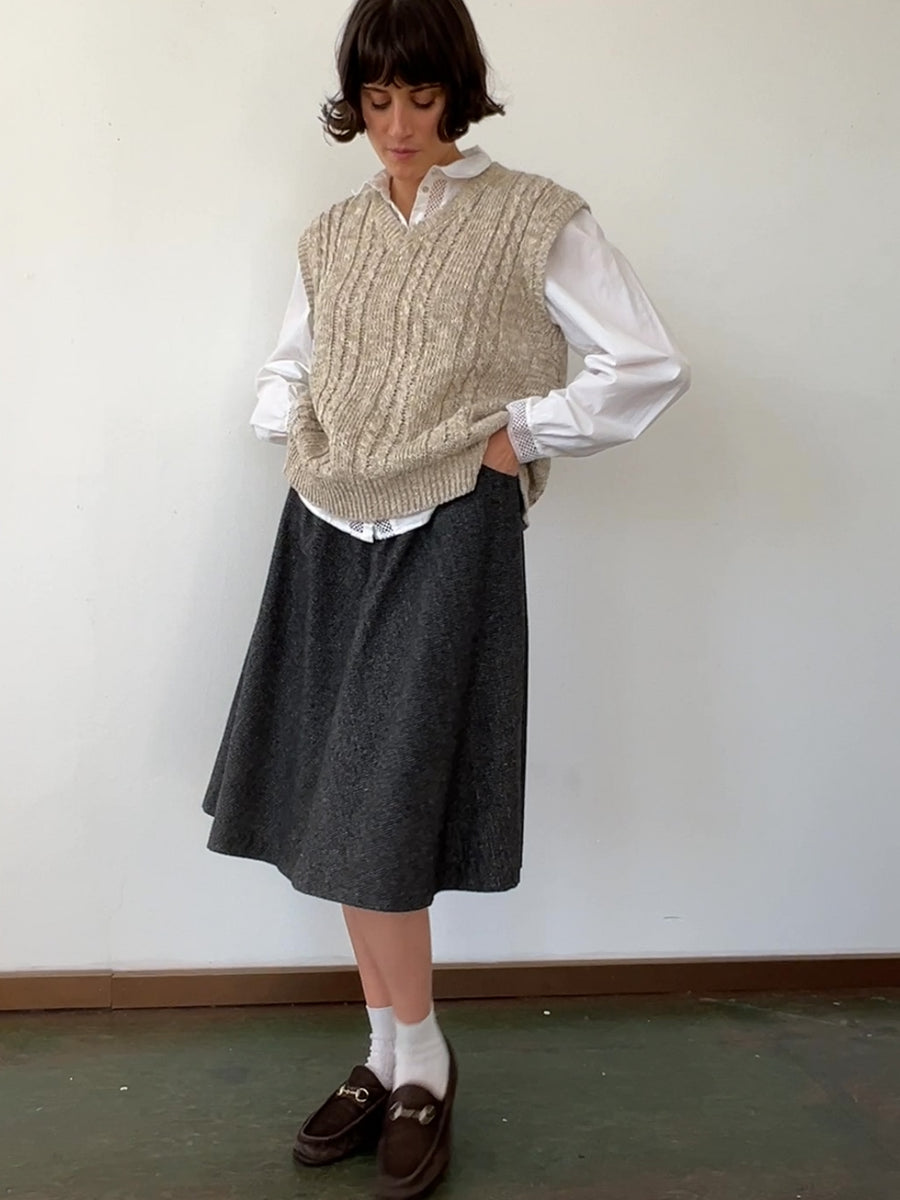 Vintage Neutral Linen Cable Knit Vest Banshee