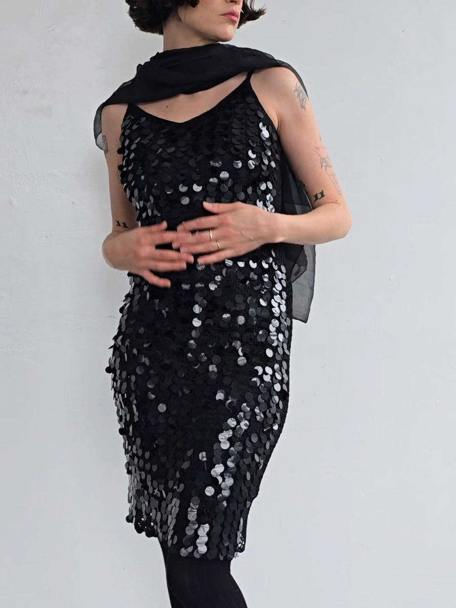 Vintage Shingle Sequin Crochet Dress -Banshee