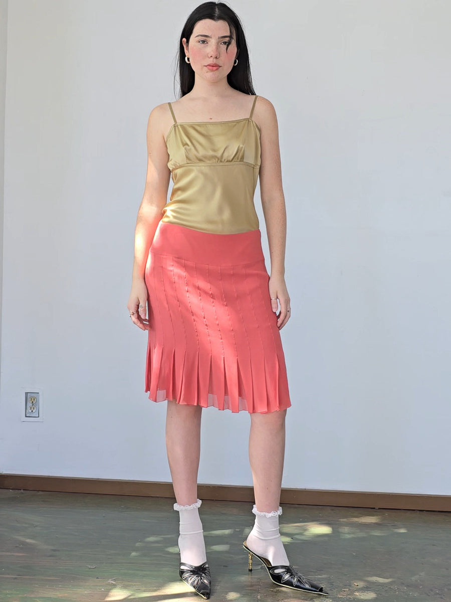 Vintage Chanel Watermelon Silk Pleated Skirt (M) -Banshee